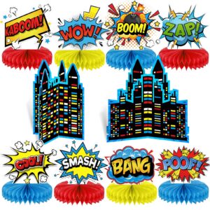 set of 10 hero themed party decoration hero honeycomb centerpieces hero action sign table centerpiece fun hero theme party table topper decor for happy birthday baby shower party supplies favor