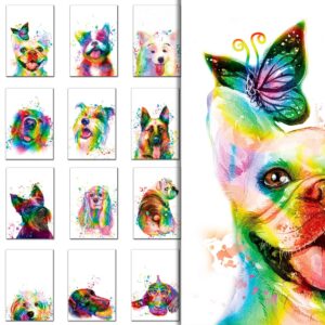 20 greeting cards, rainbow dog thank you cards with envelopes & stickers-watercolor painted dogs thank you cards bulk note cards stationery box set for all occasions birthday thank you wedding.