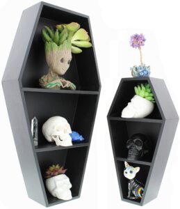 manny's mysterious oddities coffin bookshelf - includes removable shelves - small and large coffin shelf 20 inch and 14 inch - gothic decor for home