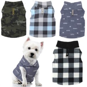 4 pieces winter fabric dog sweater with leash ring soft fleece vest dog clothes plaid camouflage warm puppy dog jacket pullover clothes for small dogs cat puppy chihuahua(xs)