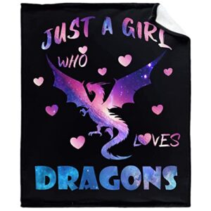 just a girl who loves dragons blanket flannel fleece throw blanket microfiber lightweight soft cozy for couch sofa bed all season personalized gift to girls women 40"x30" for pets