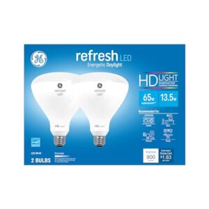 ge refresh led light bulbs, 65 watt, daylight, br40 indoor floodlights (2 pack)