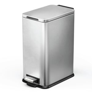 home zone living 4.4 gallon slim kitchen trash can, stainless steel, step pedal, 16.7 liter