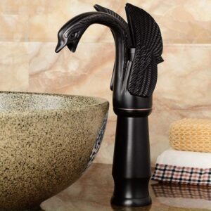 Mixer Tap Retro Nostalgic Basin Mixer Tap Retro High Bath Faucet Single Lever Mixer Top Kitchen Sinks Faucets High Spout F.Bathroom Brass Swan Shape Stopcock (Color : Black)