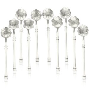 flower spoon coffee teaspoon set, stainless steel creative dessert spoons sugar spoon coffee spoon teaspoon ice-cream spoon mixing spoon stir bar spoon ice tea spoon (10pcs, silver)