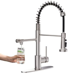 gimili filter kitchen faucet for water filtration system drinking water faucet 3 in1 commercial style pull-down single handle, brushed nickel (without water filtration device)