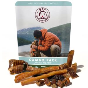 bff dog chews variety pack (200 g) - natural dog treats -rawhide-free healthy dog chews - combo bag with six different delicious treats for small, medium and large breeds - (aprox. 20 pieces)