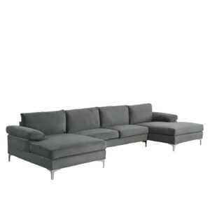 casa andrea milano modern large velvet fabric u-shape sectional sofa, double extra wide chaise lounge couch