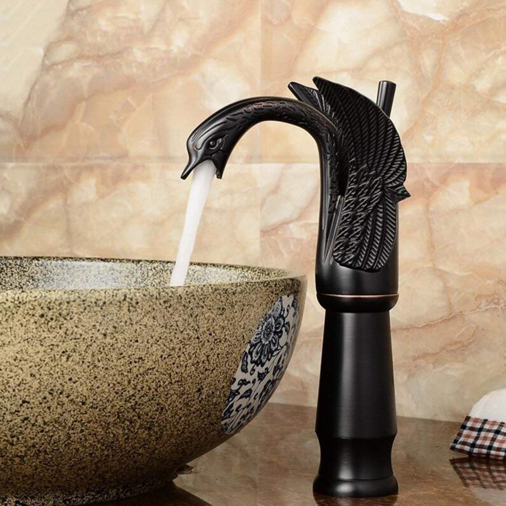 Mixer Tap Retro Nostalgic Basin Mixer Tap Retro High Bath Faucet Single Lever Mixer Top Kitchen Sinks Faucets High Spout F.Bathroom Brass Swan Shape Stopcock (Color : Black)