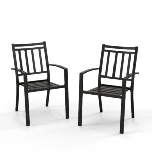 phi villa set of 2 metal patio dining chairs, indoor/outdoor portable patio chairs, stackable bistro chairs for garden, backyard, lawn - support 300 lbs