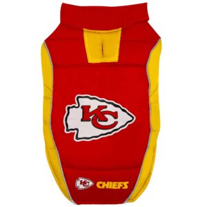 pets first kansas city chiefs puffer vest, small, waterproof dog coat, nfl licensed pet warming sports jacket