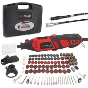 werktough 170w rotary tool kit high power high speed high value accessories 100pcs including universal keyless chuck flexible shaft and cutting guide and with hanger low noise low vibration