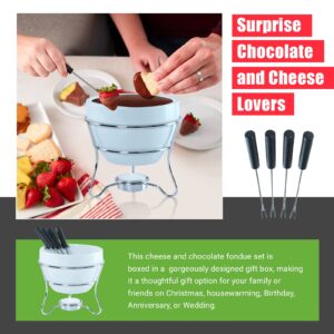 Chocolate Fondue Pot Butter warmer Bowl Set with 4 Dipping Forks & Tea Light Holder – For the Perfect Melted,Chocolate & Cheese Serving fondue set valentines day gifts (1)