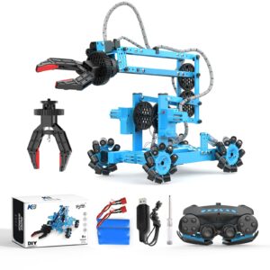 YAZHIYI Robot Arm Building Toys, Remote Control Robotic Arm with 360° Flexible Gripper and Wheels, STEM Educational Birthday Gifts Ideas for Kids Adults, 103Pcs Robot Arm Kit (with Gift)