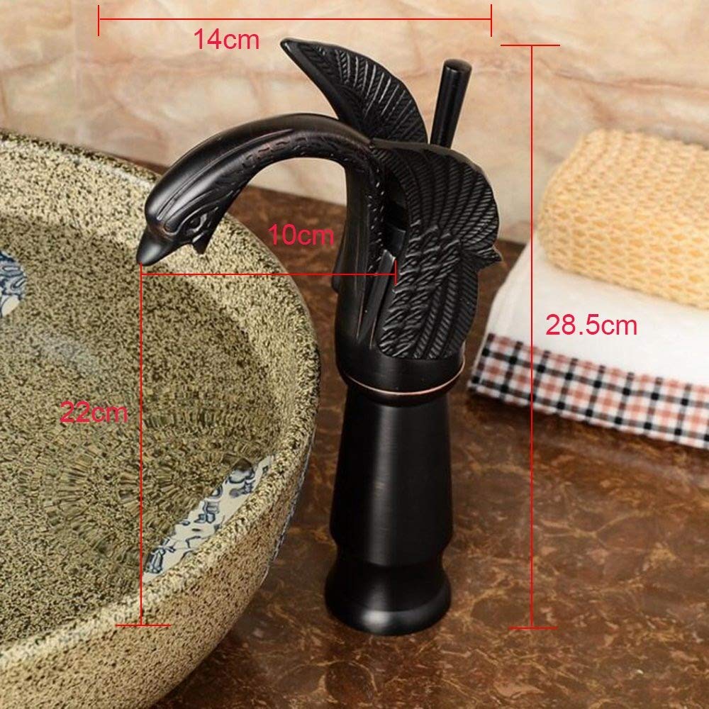 Mixer Tap Retro Nostalgic Basin Mixer Tap Retro High Bath Faucet Single Lever Mixer Top Kitchen Sinks Faucets High Spout F.Bathroom Brass Swan Shape Stopcock (Color : Black)