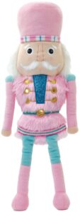 iscream soft plush 18.5" nutcracker embroidered accent holiday pillow - pink