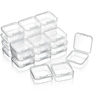 satinior 24 packs small clear plastic beads storage containers box with hinged lid for storage of small items, crafts, jewelry, hardware (1.7 x 1.7 x 0.8 inches)