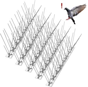 aokkr bird spikes for pigeon and small birds squirrel raccoon cats crow bird defender spikes for outside to keep birds away, anti bird stainless steel spikes for railing (21.7ft)