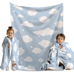 cloud blanket, cloud print throw blanket, blue and white gift for girl and boy, lightweight soft cute cloud fleece blanket for sofa chairs bed 40" x 30" for pet