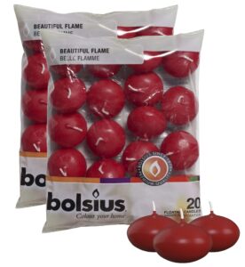 bolsius unscented 1.75" floating candles – set of 40 dark red floating candles – premium european quality - cute and elegant burning candles – candles with nice and smooth flame – party accessories