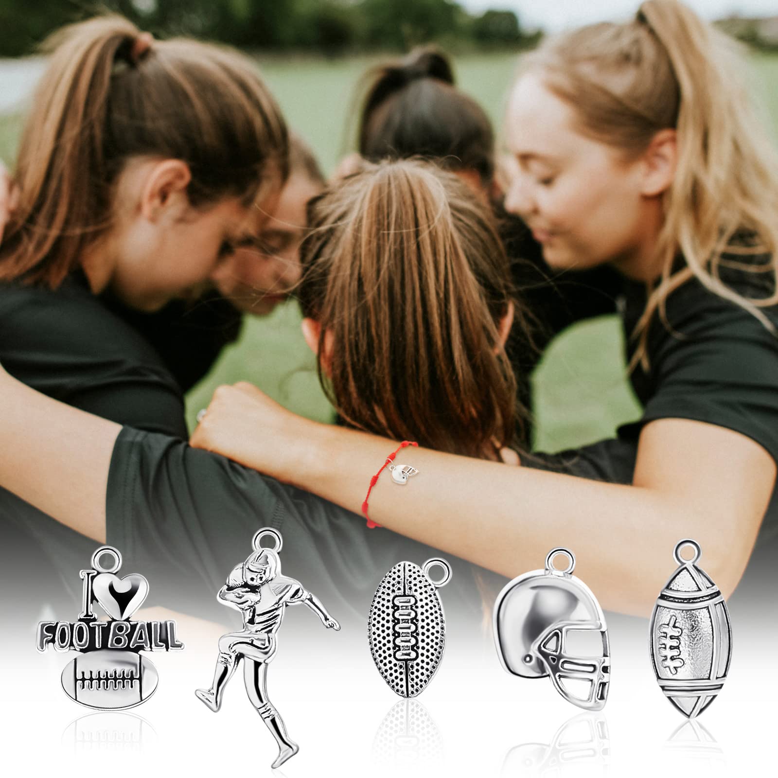 70 Pieces Football Charms Mixed Silver Football Player's Bat Beads Pendants Necklace Crafting Sport Charms Jewelry Making Findings Accessory DIY Necklace Bracelet