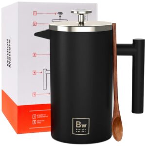 barista warrior french press with thermometer - insulated coffee press - stainless steel french press coffee maker (1.0l | 34 fl oz) (black)