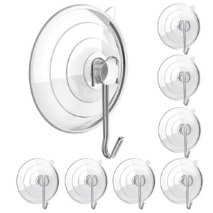 hangerspace suction cup hooks, upgrade 2.5 inches clear pvc suction cups with metal hooks 7 lb heavy duty removable large suction cups for kitchen bathroom shower wall window glass door - 8 pack