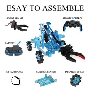 YAZHIYI Robot Arm Building Toys, Remote Control Robotic Arm with 360° Flexible Gripper and Wheels, STEM Educational Birthday Gifts Ideas for Kids Adults, 103Pcs Robot Arm Kit (with Gift)