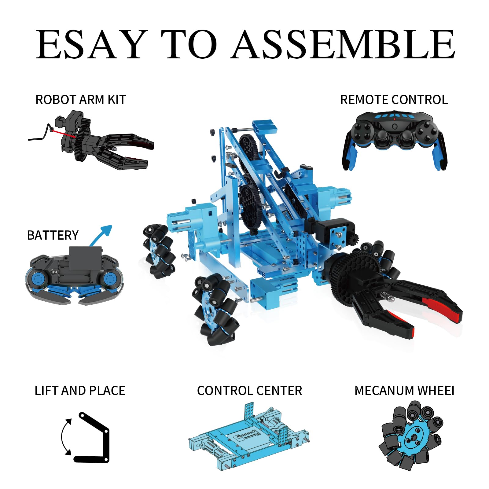 YAZHIYI Robot Arm Building Toys, Remote Control Robotic Arm with 360° Flexible Gripper and Wheels, STEM Educational Birthday Gifts Ideas for Kids Adults, 103Pcs Robot Arm Kit (with Gift)