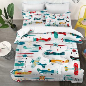 yasida kids airplane comforter set twin size colorful cartoon propeller plane bedding set kids boys bedding sets twin teens cartoon airplanes down comforter aviation theme duvet bedroom decor