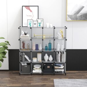 HOMIDEC Book Shelf 16 Cubes Bookcase Bookshelf Cube Storage Organizer Portable Display Bookshelf Kids Bookshelf Book Case for Study Room,Bedroom,Office,Living Room,Closet (47.2x11.8x47.2 inch)