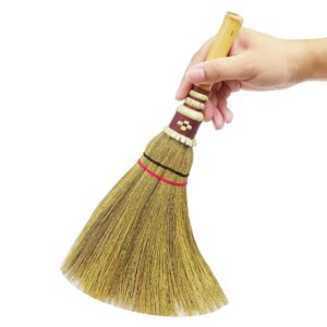 handmade,natural grass asian, whisk broom thai, handle bamboo, soft brush mini with solid wood handle retro nature no static electricity sweeping 13in