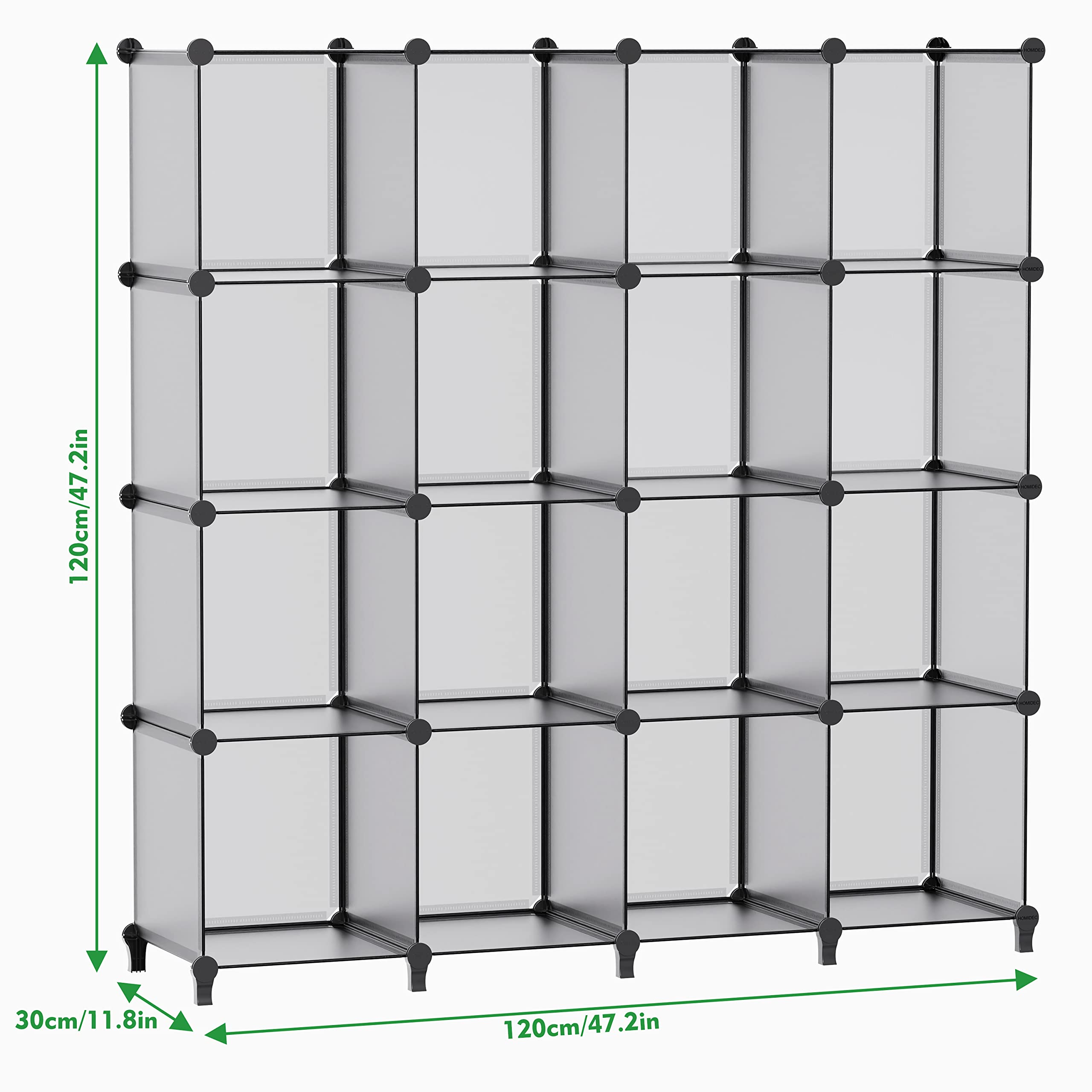 HOMIDEC Book Shelf 16 Cubes Bookcase Bookshelf Cube Storage Organizer Portable Display Bookshelf Kids Bookshelf Book Case for Study Room,Bedroom,Office,Living Room,Closet (47.2x11.8x47.2 inch)