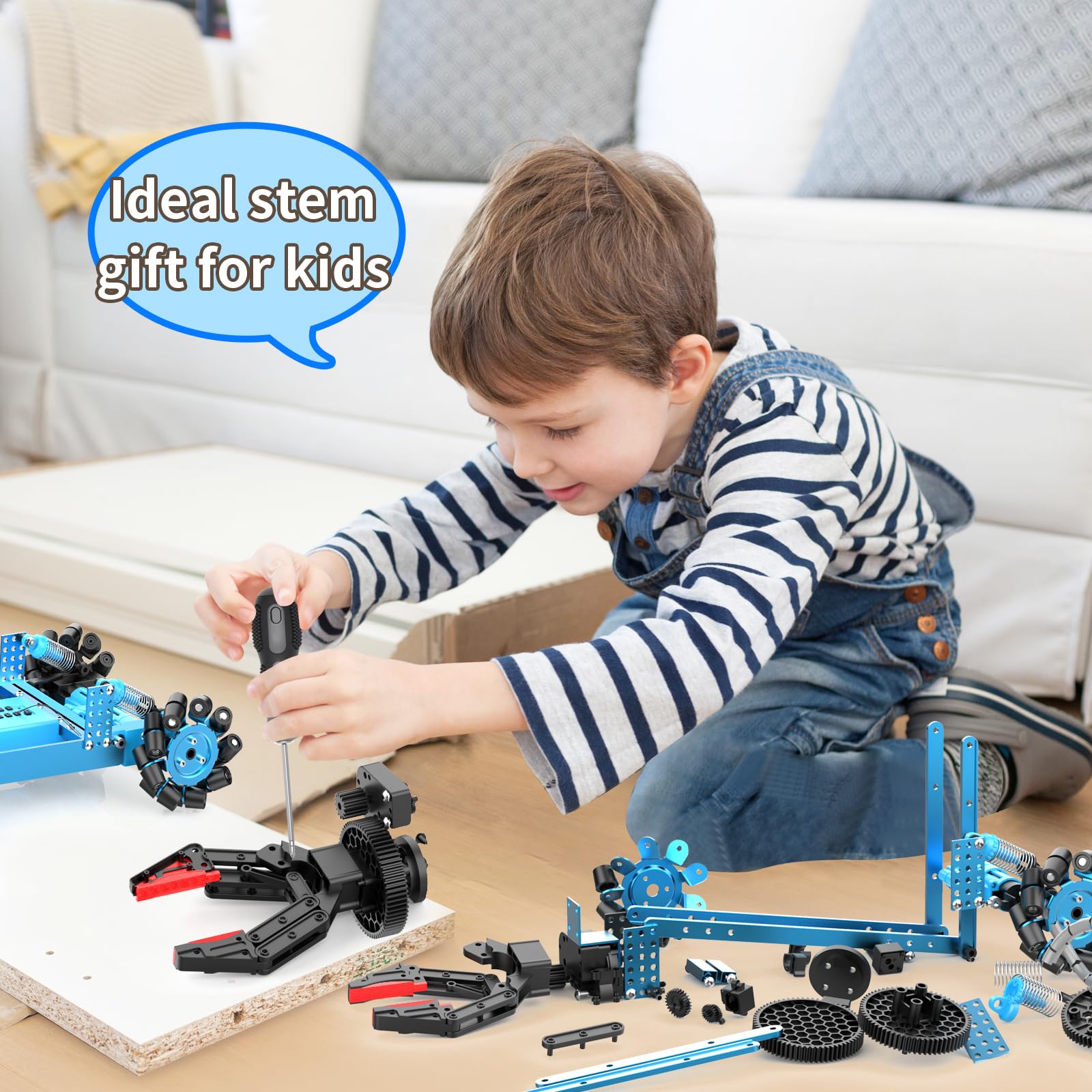 YAZHIYI Robot Arm Building Toys, Remote Control Robotic Arm with 360° Flexible Gripper and Wheels, STEM Educational Birthday Gifts Ideas for Kids Adults, 103Pcs Robot Arm Kit (with Gift)