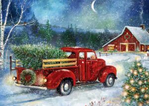 ruiha christmas diamond painting kits,winter diamond art kit for adults,red truck 5d paint with diamond full drill for parents-children interrction,wall decor(12x16) (snowy night)