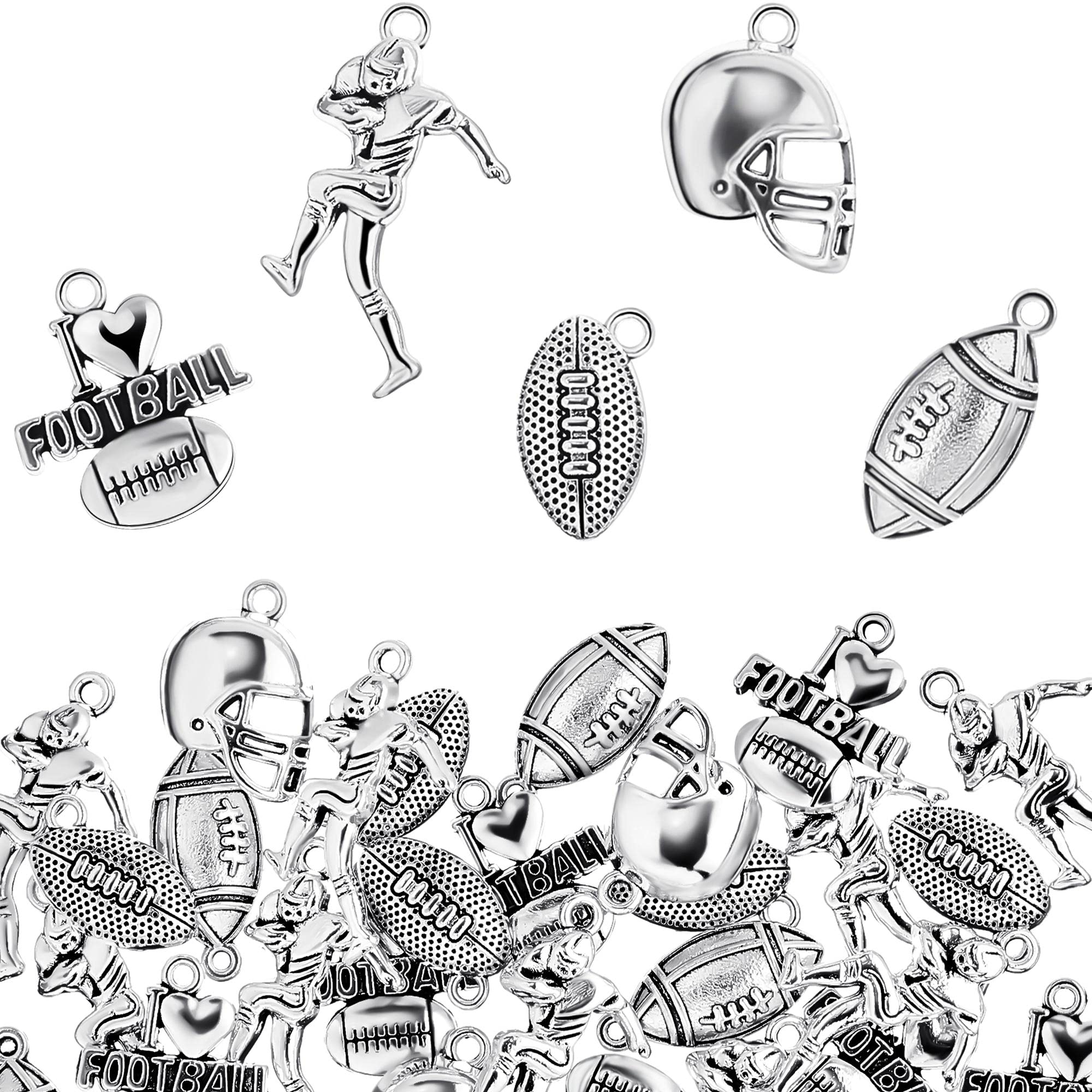 70 Pieces Football Charms Mixed Silver Football Player's Bat Beads Pendants Necklace Crafting Sport Charms Jewelry Making Findings Accessory DIY Necklace Bracelet