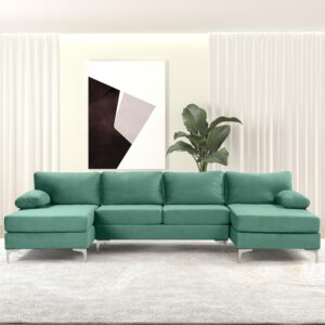 casa andreamilano modern large velvet fabric u-shape sectional sofa, double extra wide chaise lounge couch