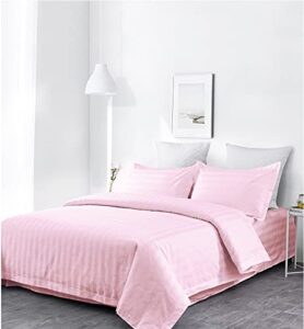 lasin bedding, luxury super soft 100% cotton duvet cover pillowcases fitted sheet set, stripe, queen, pink