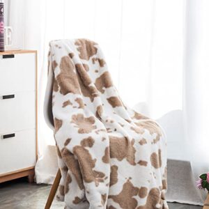 paper jazz cartoon cow print blanket, soft flannel blanket fleece cute cow throw blanket lightweight sofa bed travel blankets for baby kids adults girls boys teens gift (51x63inch, khaki cow)