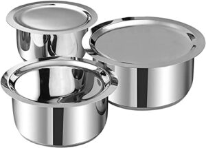 artisenia 3 pcs stainless steel induction & gas stove friendly container pot set | stainless steel tope cookware set with lids