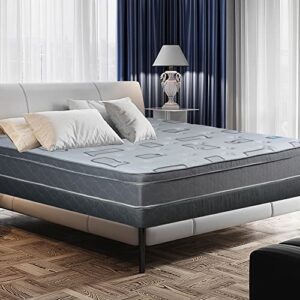 nutan, 11" medium plush hybrid euro top foam encased innerspring mattress and 4" wood box spring for mattress, full xl