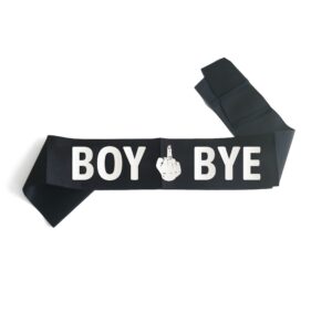 boy bye sash, happy divorce party favors supplies decorations for just divorced, bestie gathering/going away/moving/graduation/farewell party sash (black sash with silver vivid finger pattern)