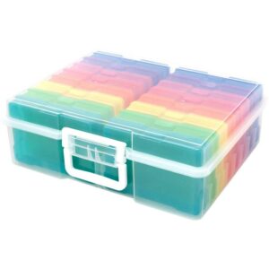 craftelier - portable transparent storage box with 16 mini translucent coloured boxes for scrapbooking and other craft supplies | includes snap closure | size approx. 38,10 x 32,30 x 12,70 cm