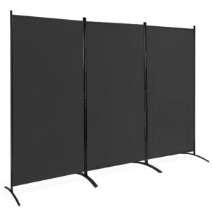 dortala 3-panel room divider, freestanding folding privacy partition screen with steel frame, morden room divider for separating room in bedroom, office, black