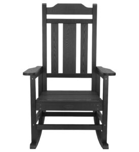 homehua rocking chair, all-weather oversized outdoor indoor chair, patio fade-resistant porch rocker chair, durable smooth rocking, comfortable easy to assemble, low maintain (black)