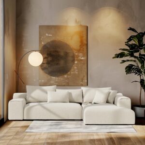 acanva modern minimalist sofa with extra deep seats for living room, bedroom and lounge, l-shaped sectional couch with right chaise,white