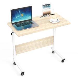 soges mobile side table 31.5 '' end table sofa table with slot & wheels computer desk adjustable movable laptop computer stand office side table,white maple