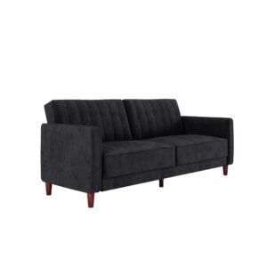 dhp ivana 82 inch futon sofa bed in velvet fabric, upholstered couch sleeper with tufted back, mid-century modern, black