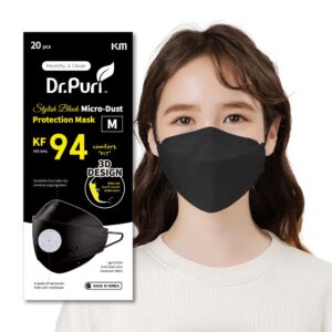 dr.puri [20 pack] new micro-dust protection face premium mask (kf94) black medium