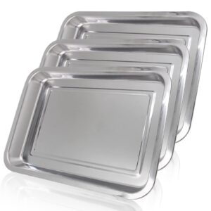 stainless steel tray - emalla 3pcs stainless steel tray 13.7'' x 10.2'' dental medical tray piercing instrument tray storage tools lab instrument supplies stainless steel tray(3pcs)